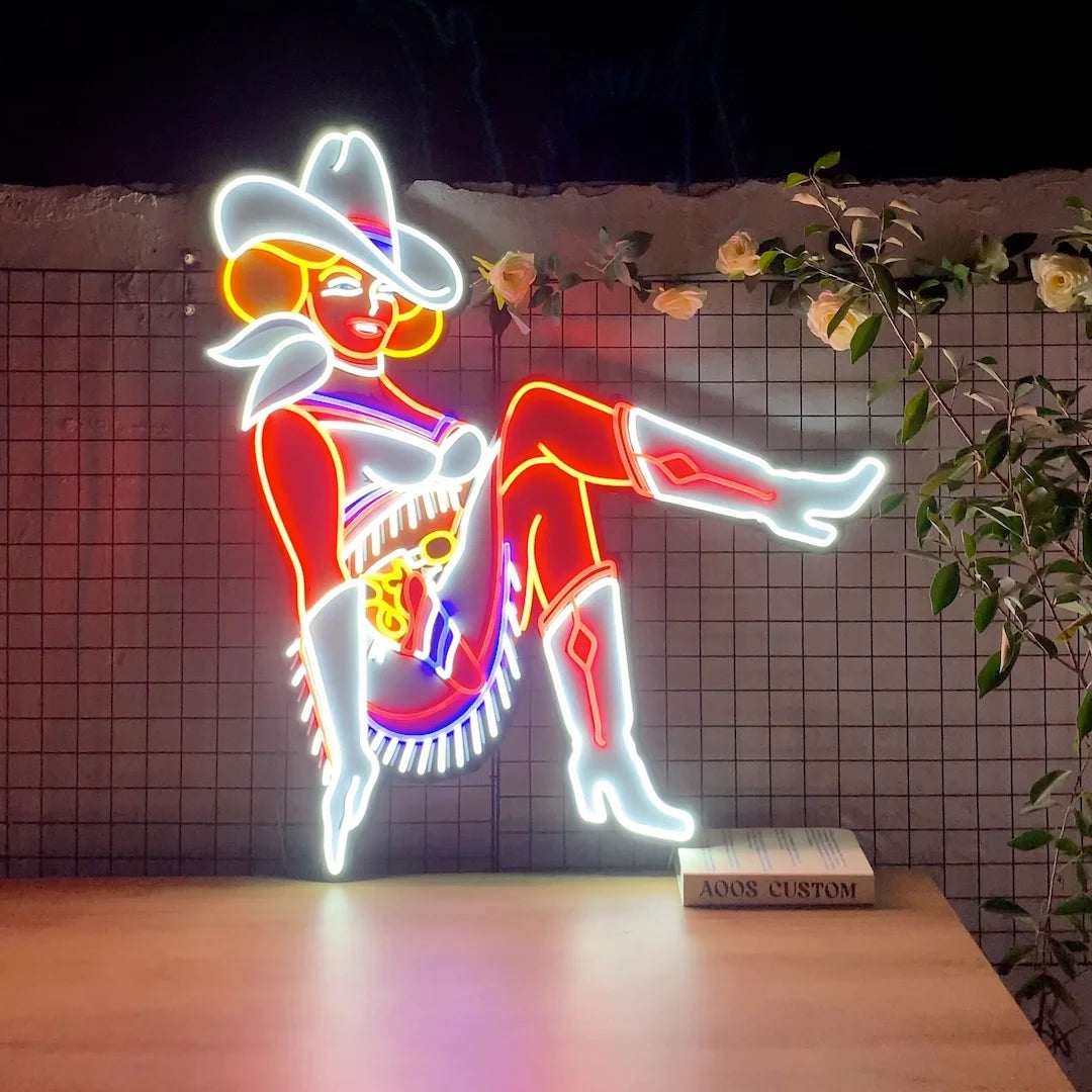 Custom Made Neon Signs, Vegas Vickie Cowgirl Neon Sign, LED Business ...