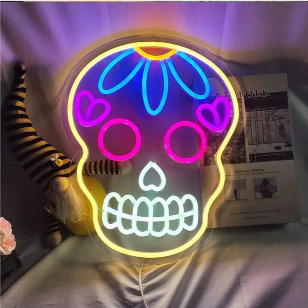 Custom Made Neon Signs, Day of The Dead Skull Neon Sign, LED Business ...