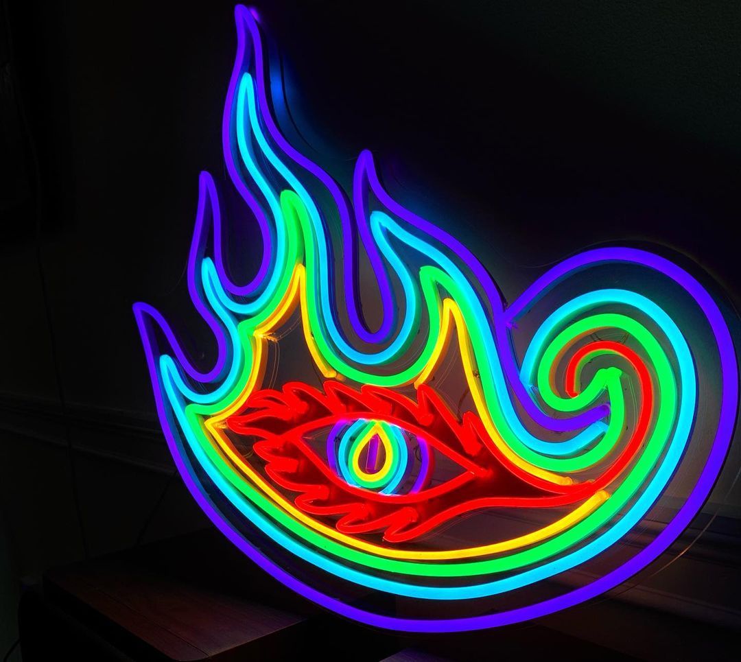 Custom Made Neon Signs, Eye Flames Rainbow Neon Sign, LED Business Sign ...