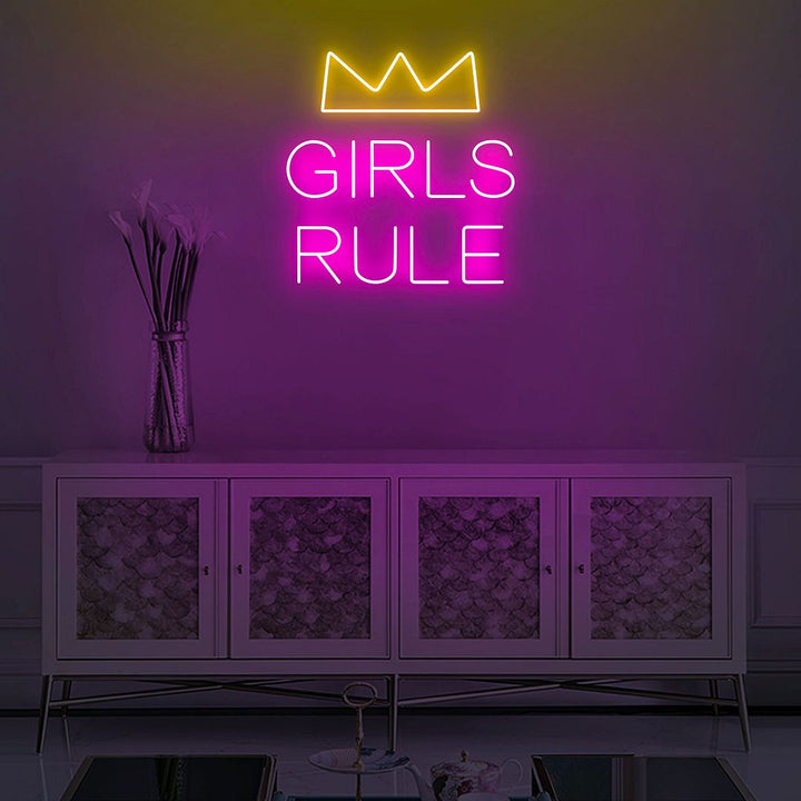 Custom Made Neon Signs, Girls Rule Queen Crown Neon Sign, LED Business ...
