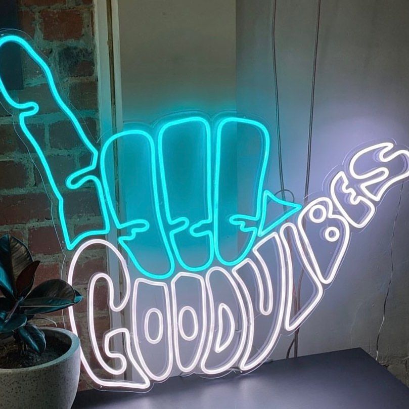 Custom Made Neon Signs, Good Vibes Hand Gesture Neon Sign, LED Business ...