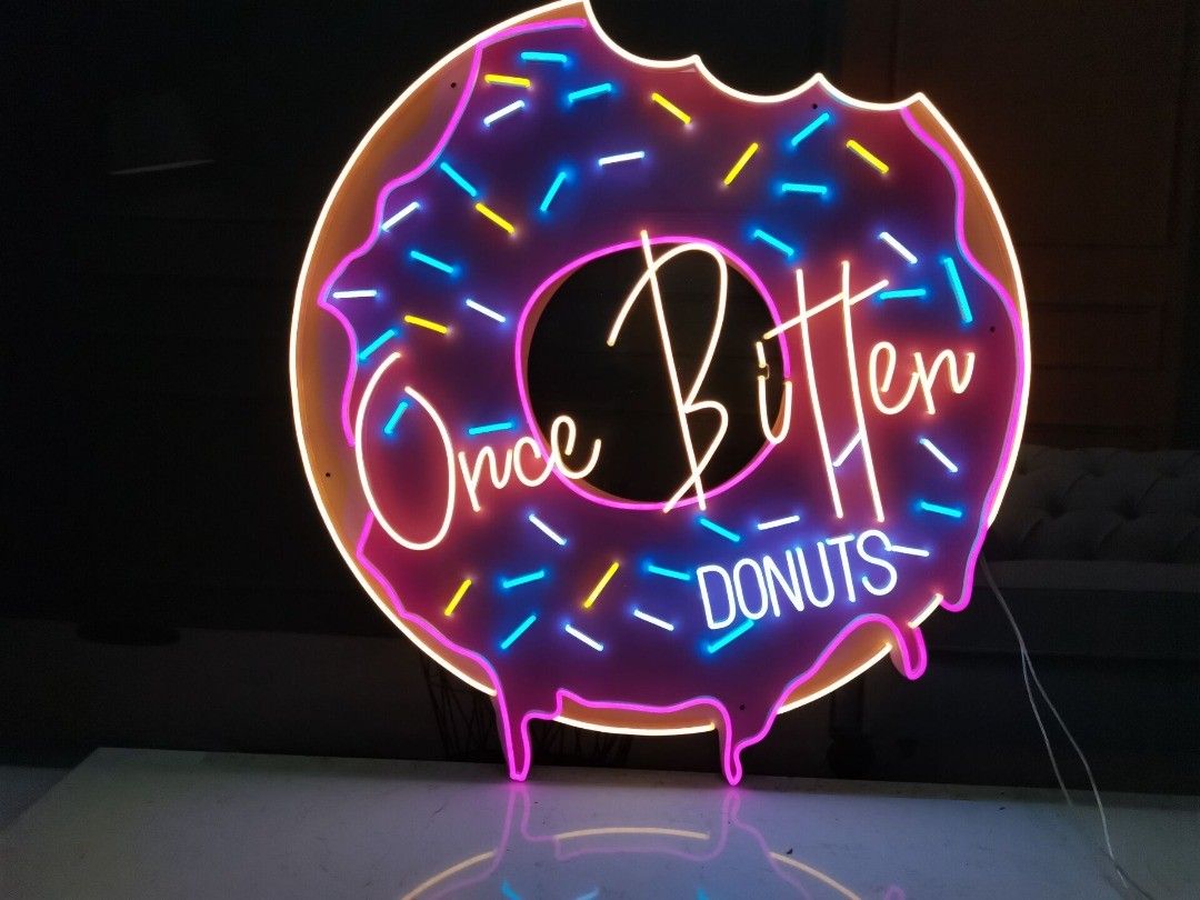 Custom Made Neon Signs, Once Bitten Donuts Neon Sign, LED Business Sign ...