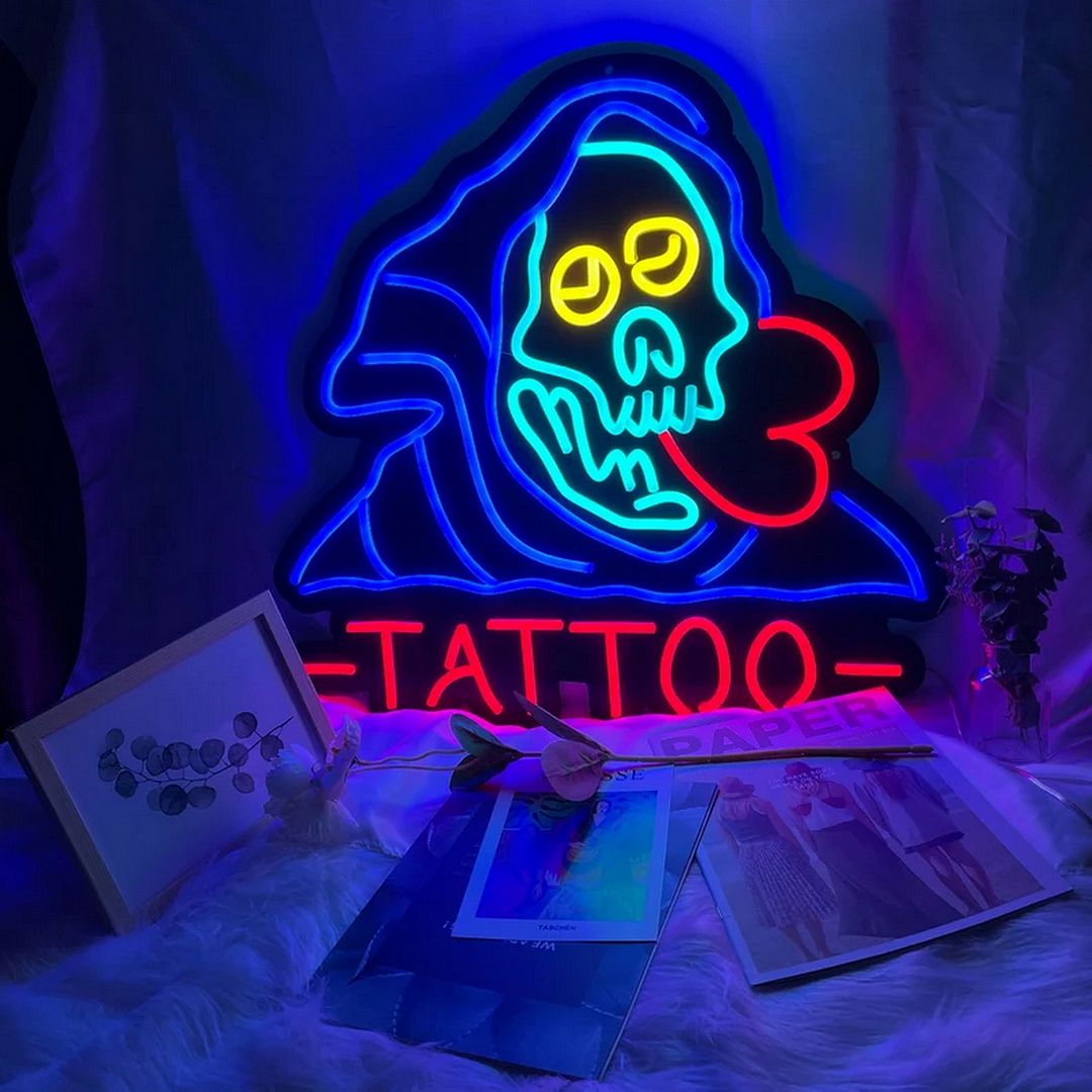 Custom Made Neon Signs, Tattoo Skeleton Neon Sign, LED Business Sign – AOOS